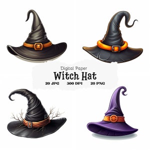 Witch Hat Clip Art, Wizard Hat Clipart, Halloween Clipart, 20 Designs ...