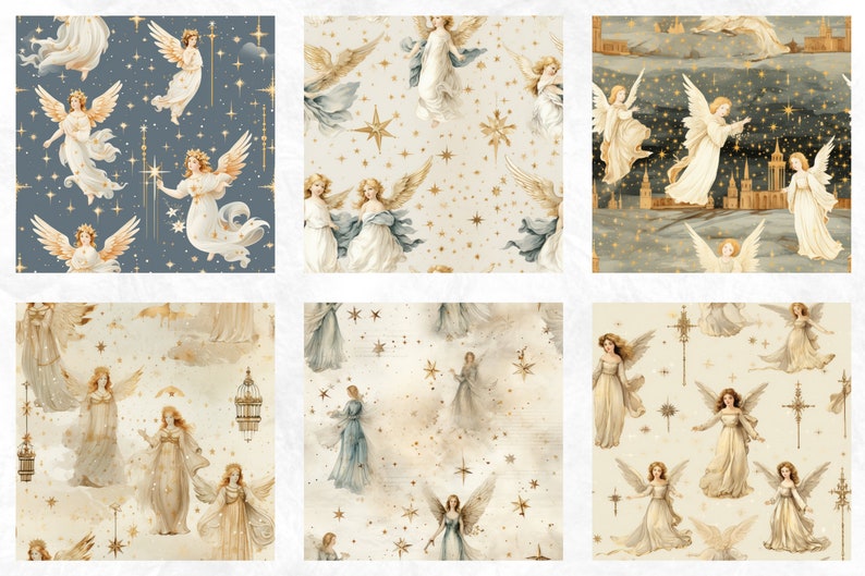 Angels and Stars Vintage Digital Paper Pack Set of 20, Instant Download ...