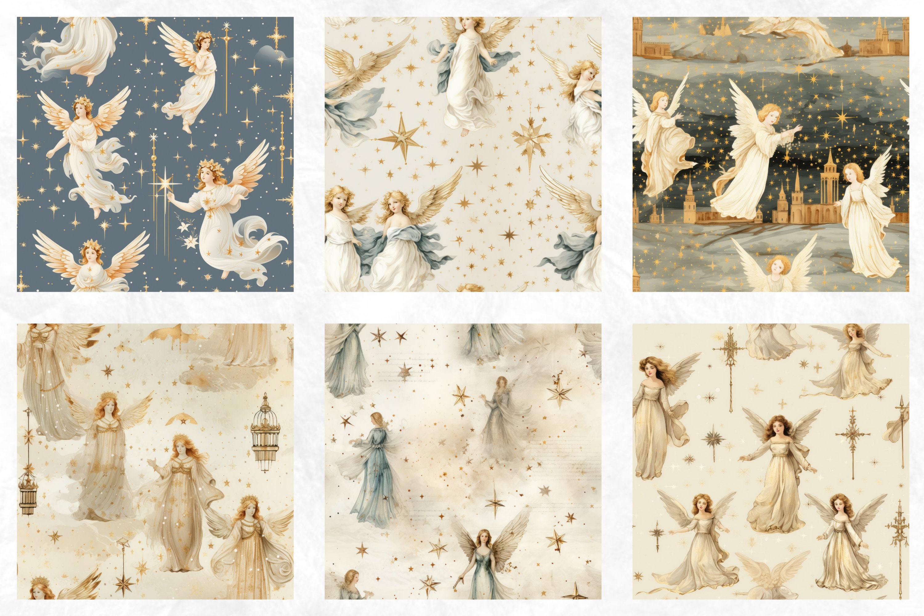Angels and Stars Vintage Digital Paper Pack Set of 20, Instant Download ...