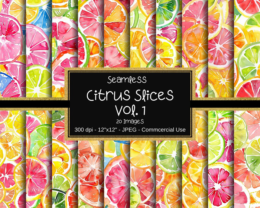 Citrus Slices Seamless Digital Paper, Colorful Citrus Slices, 12"x12 ...
