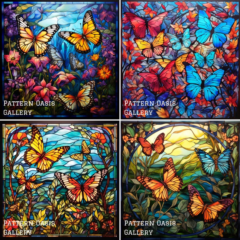 Stained Glass Butterflies Digital Paper, Butterfly Stained Glass ...