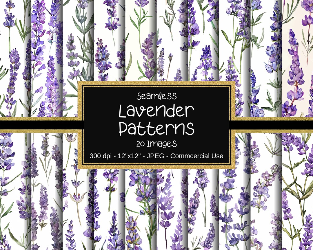 Watercolor Lavender Seamless Pattern, Lavender Digital Paper, Sprigs of ...