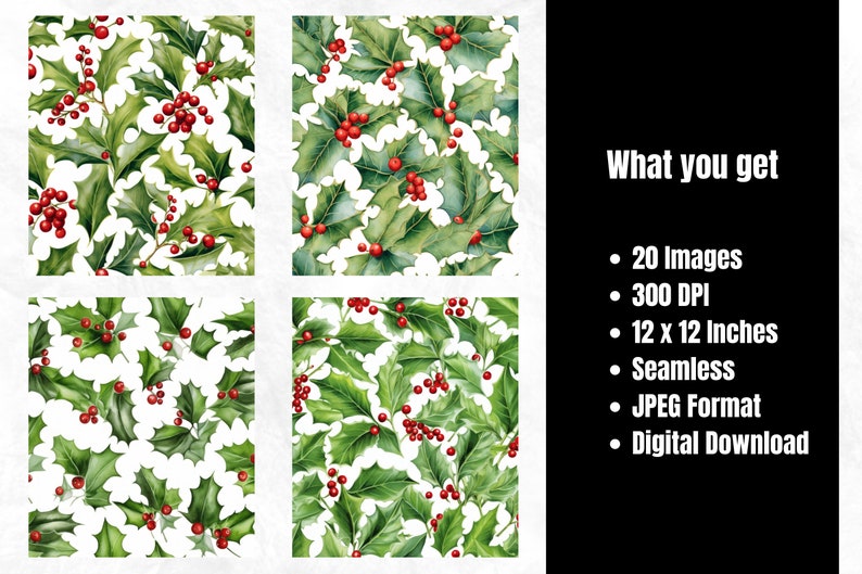 Holly Backgrounds Seamless Watercolor Patterns, Holly Foliage Square ...