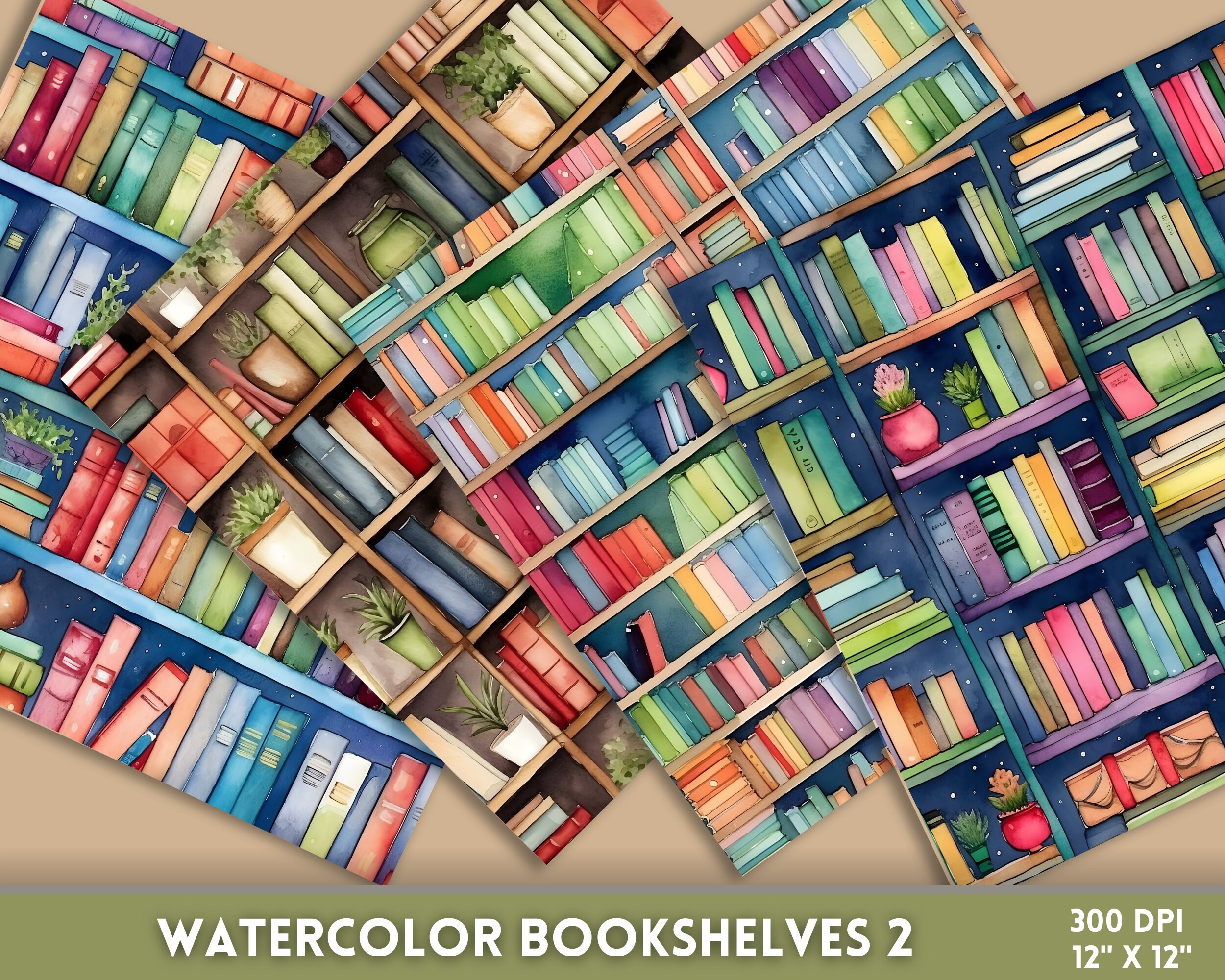 Bookshelf Digital Paper Pack - Set of 20 High-quality, Instant Download ...