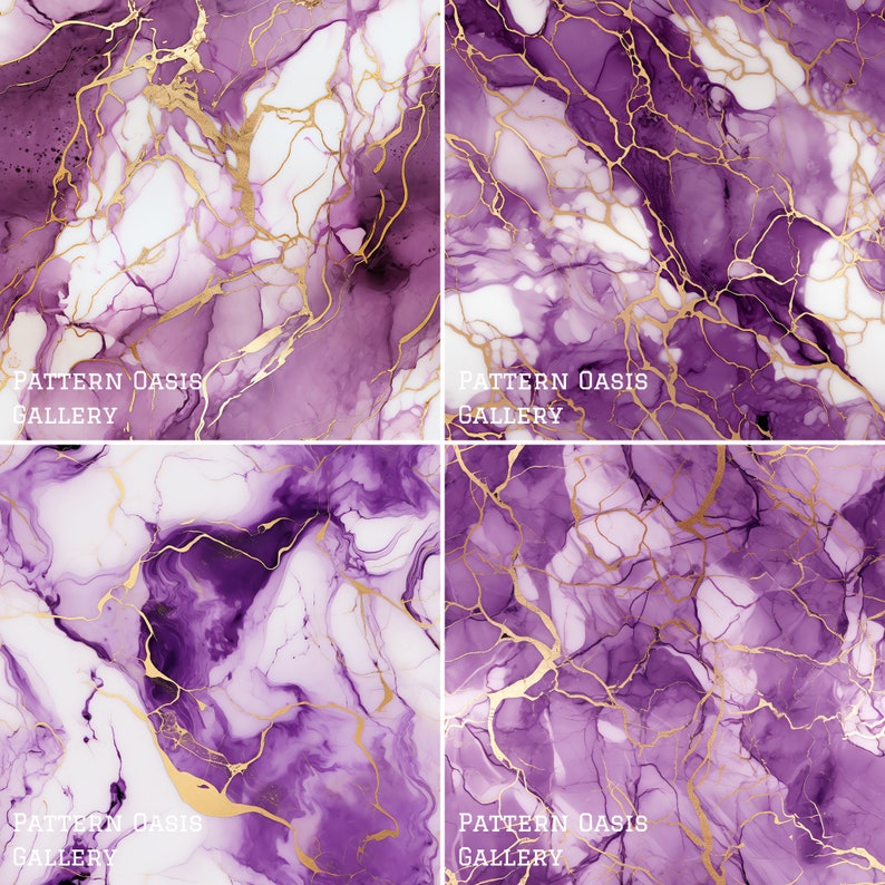 Purple and Gold Marble Seamless Digital Paper, Purple Marble Textures ...