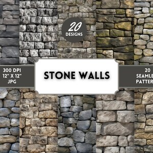 20 Stone Walls Seamless Patterns Instant Download, Commercial Use ...