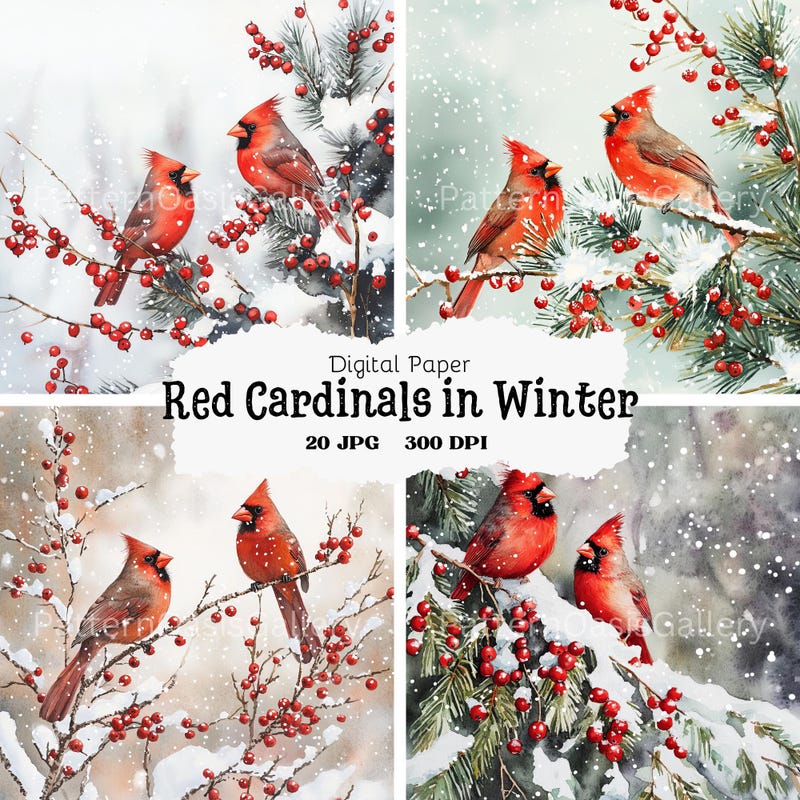 Cardinal Snow Clipart - Etsy