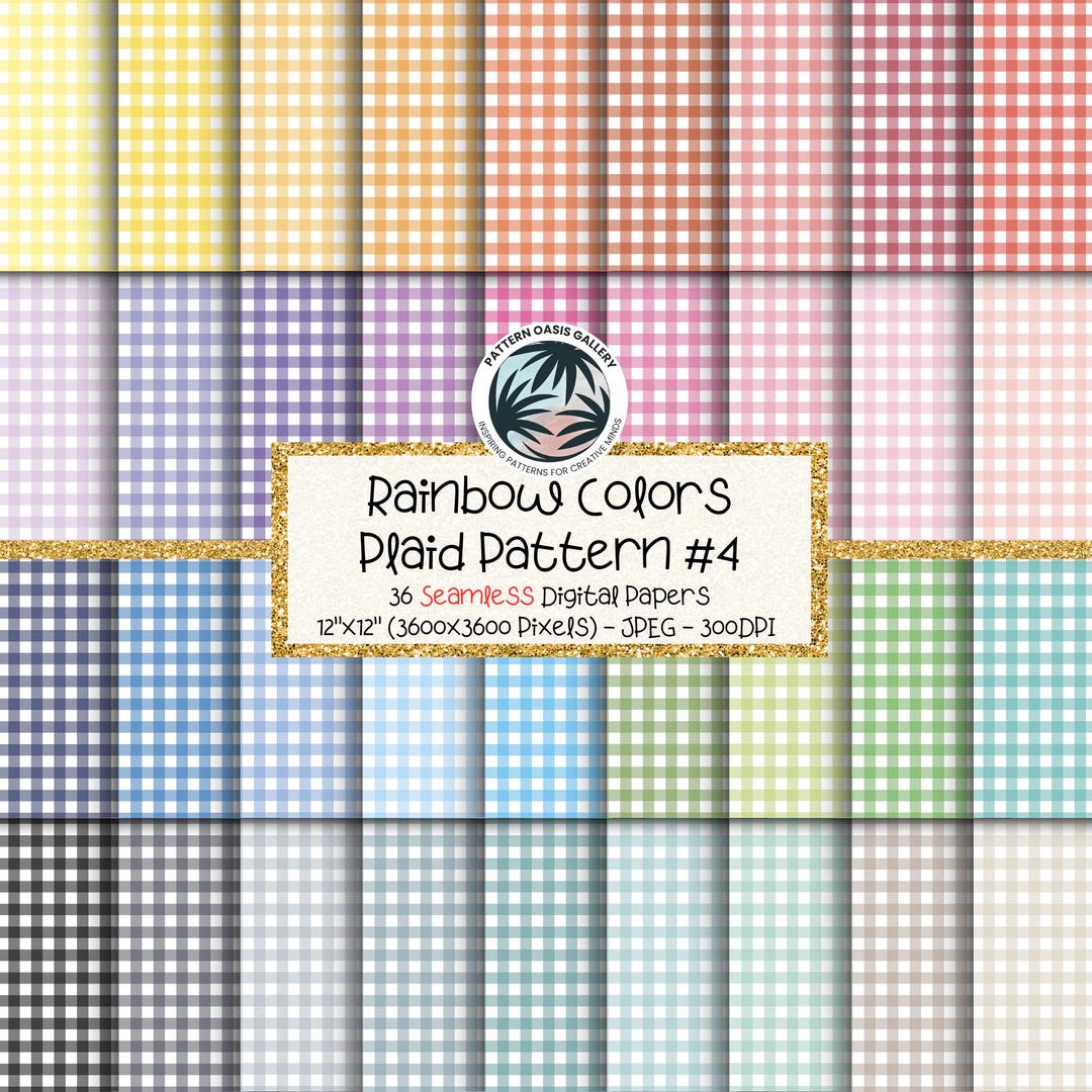 Rainbow Gingham Digital Paper Pack: Seamless Plaid Scrapbook ...