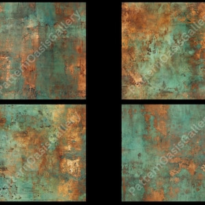 Distressed Copper Patina Seamless Digital Paper, Antique Copper Textures, Printable Paper ...