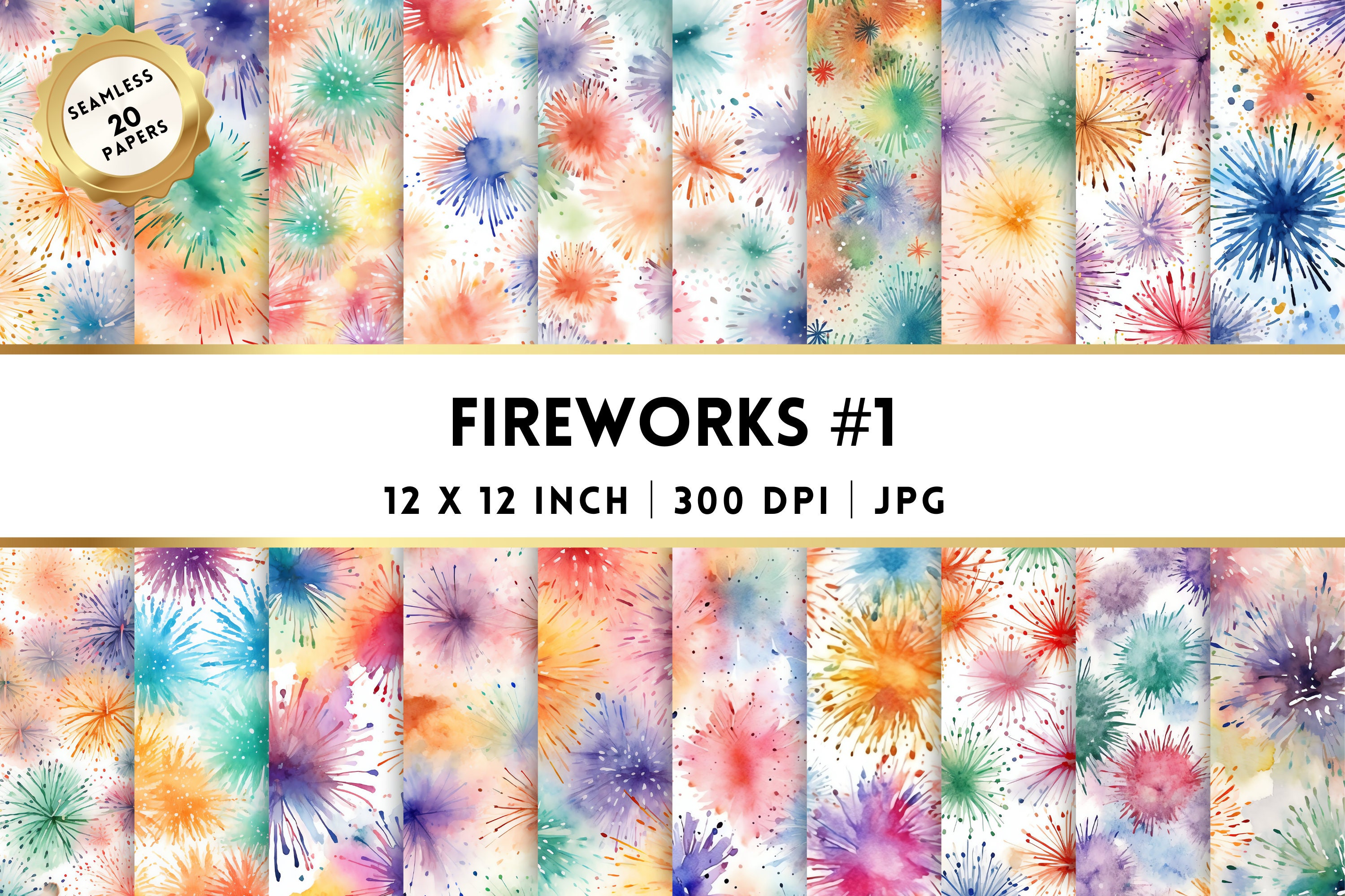 Watercolor Fireworks Seamless Digital Paper Instant Download ...