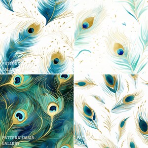 Peacock Feathers SEAMLESS Digital Paper Pack, Watercolor Peacock ...