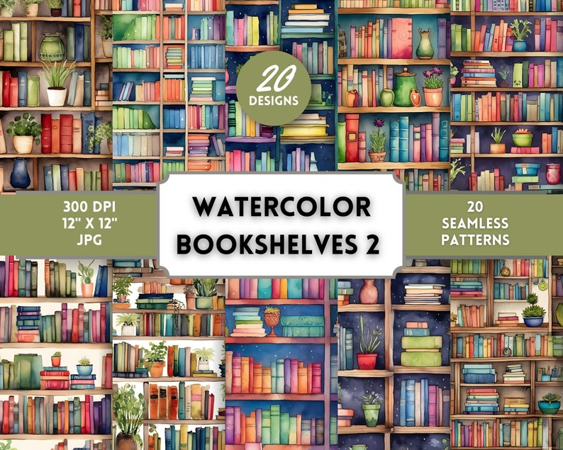 Bookshelf Digital Paper Pack Set of 20 High-quality, Instant Download ...