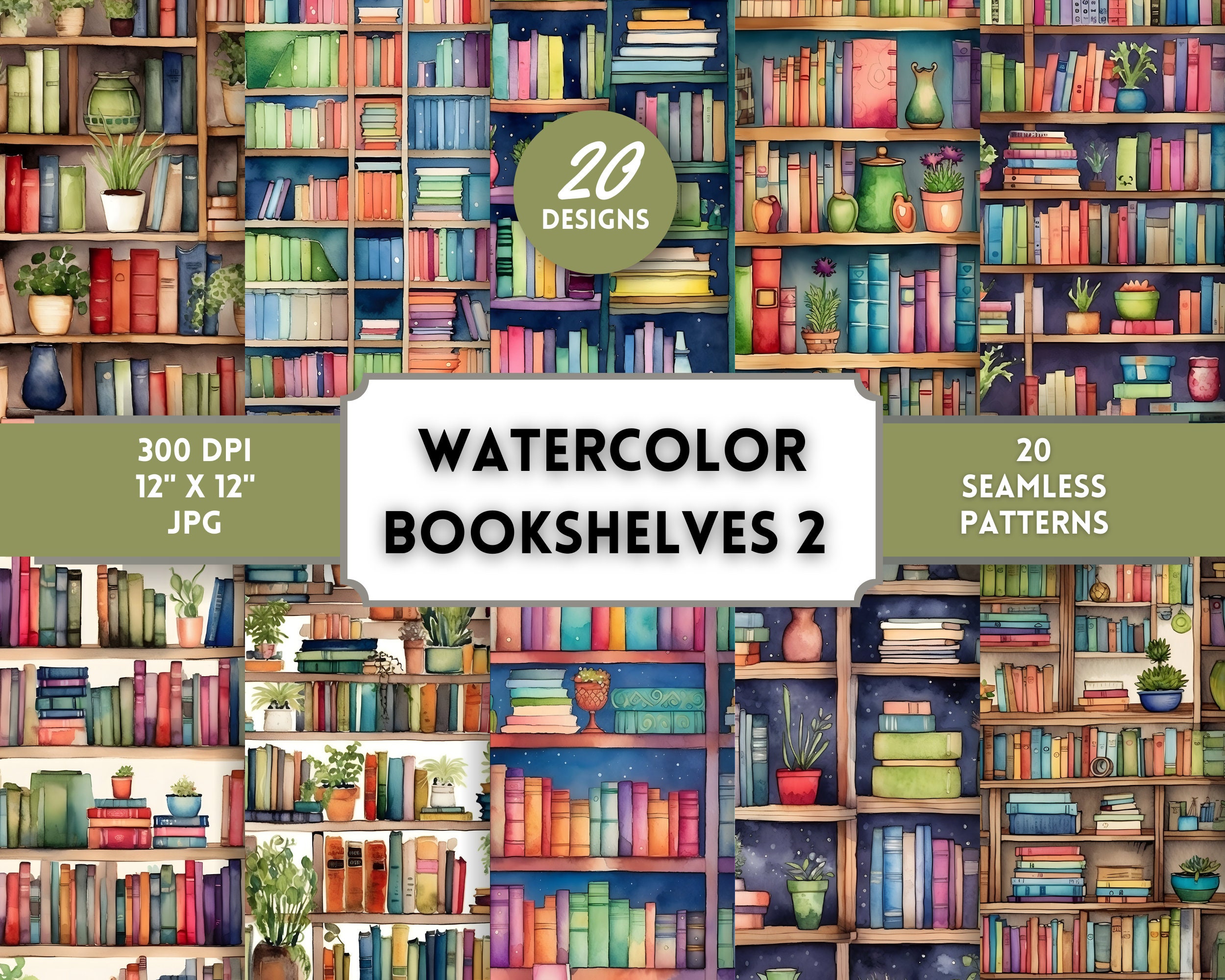 Bookshelf Digital Paper Pack Set of 20 High-quality, Instant Download ...