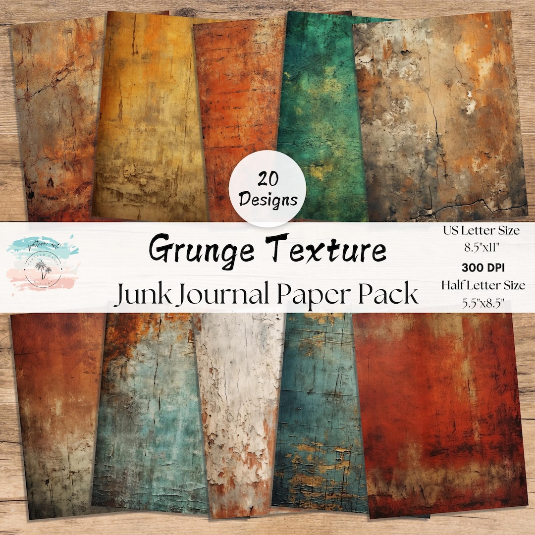 Grunge Texture Junk Journal Pages, Full and Half Papers, Distressed ...
