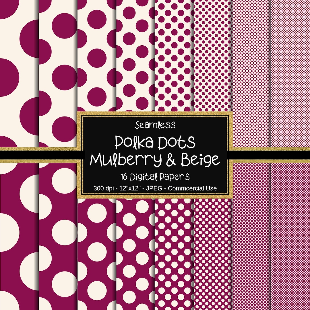 Mulberry Polka Dot Seamless Digital Paper, 12"x12", 16 Papers, Small ...