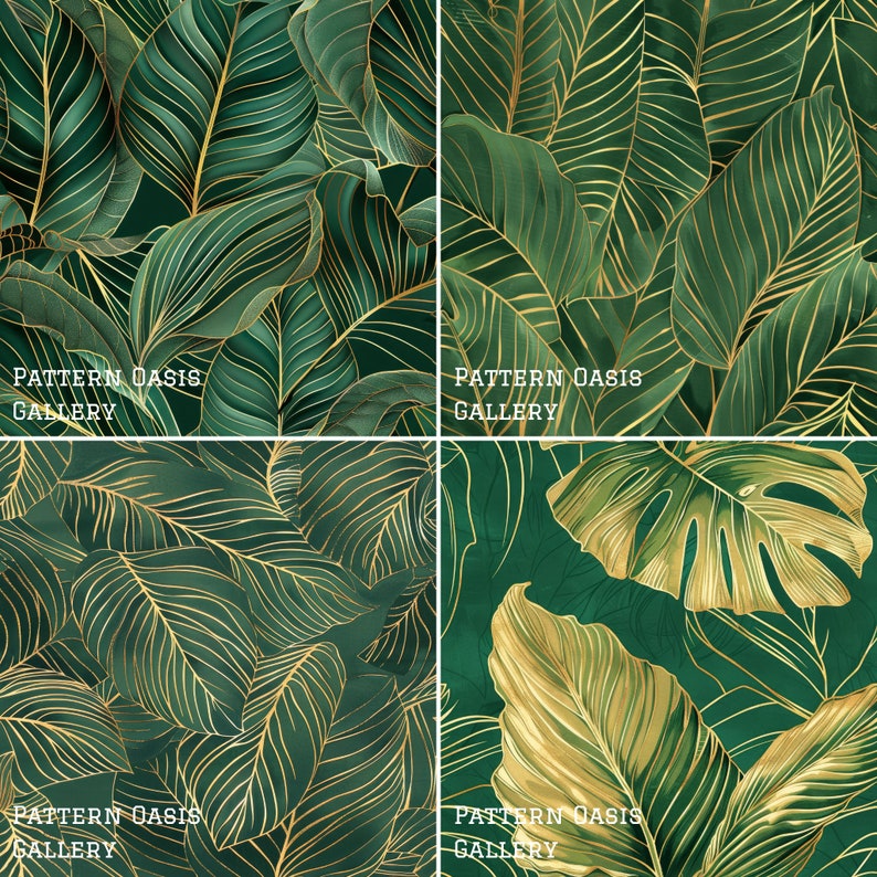 Green and Gold Tropical Leaves SEAMLESS Digital Paper, Jungle Leave ...