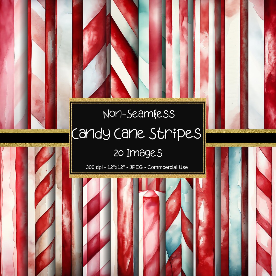 Candy Cane Stripes Digital Paper Pack - Set of 20 High-quality, Instant ...