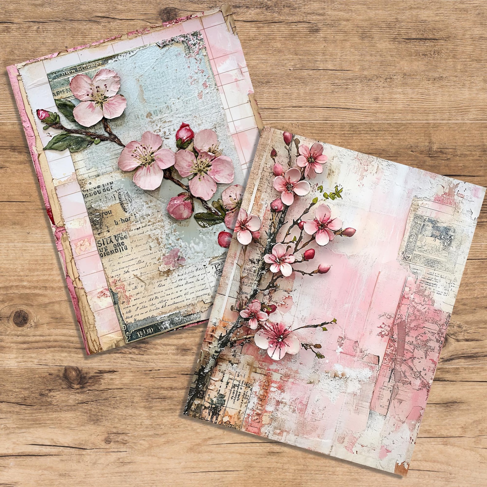 Cherry Blossom Junk Journal Pages, Full and Half Papers, Distressed ...