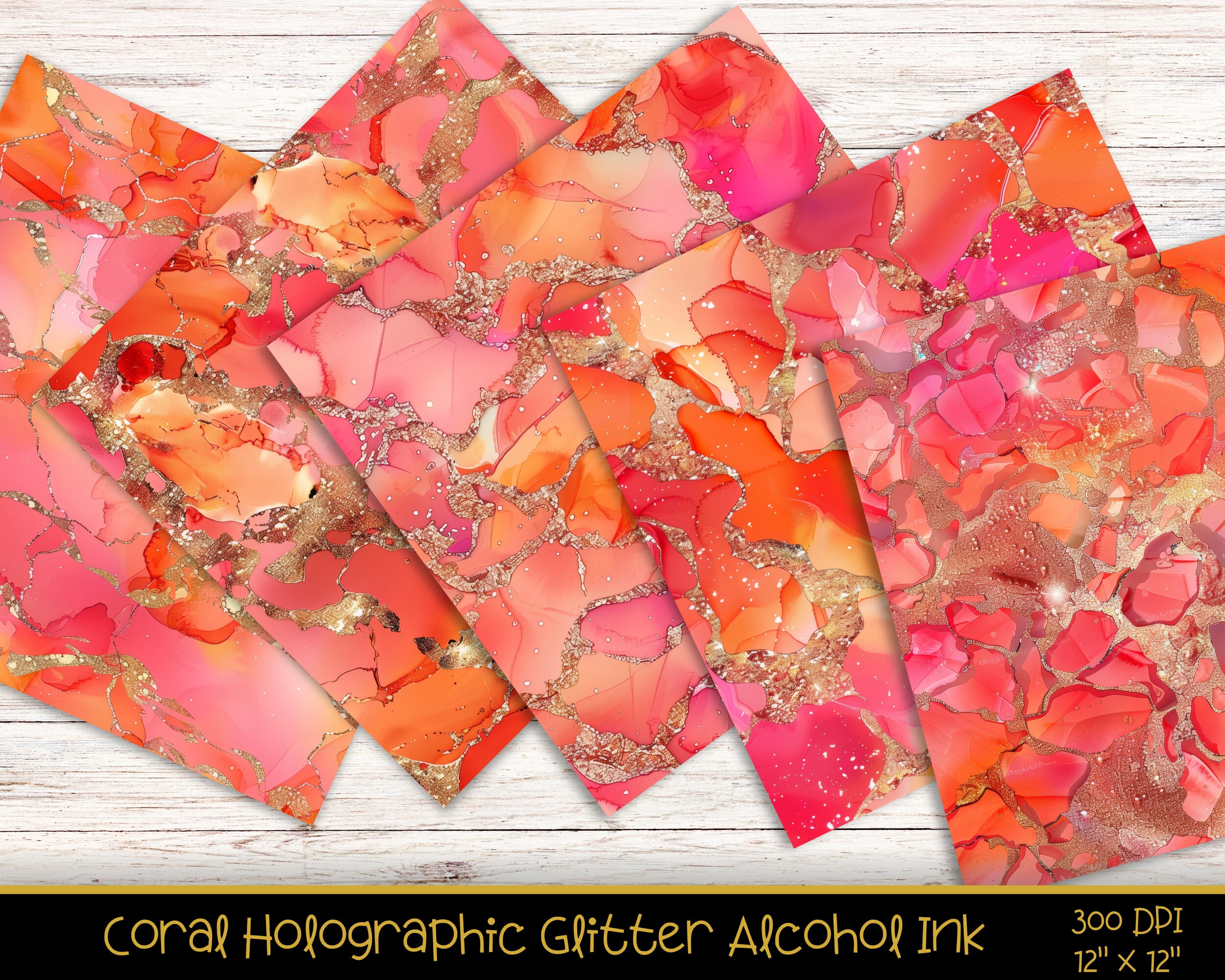 Glitter Alcohol Ink SEAMLESS Patterns, Coral Alcohol Ink Digital Paper ...