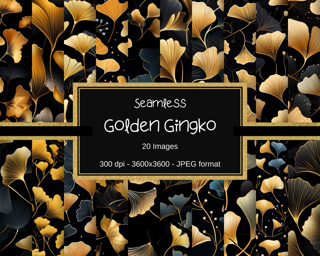 Golden Gingko Seamless Digital Papers, Seamless Gingko Patterns, Gold ...