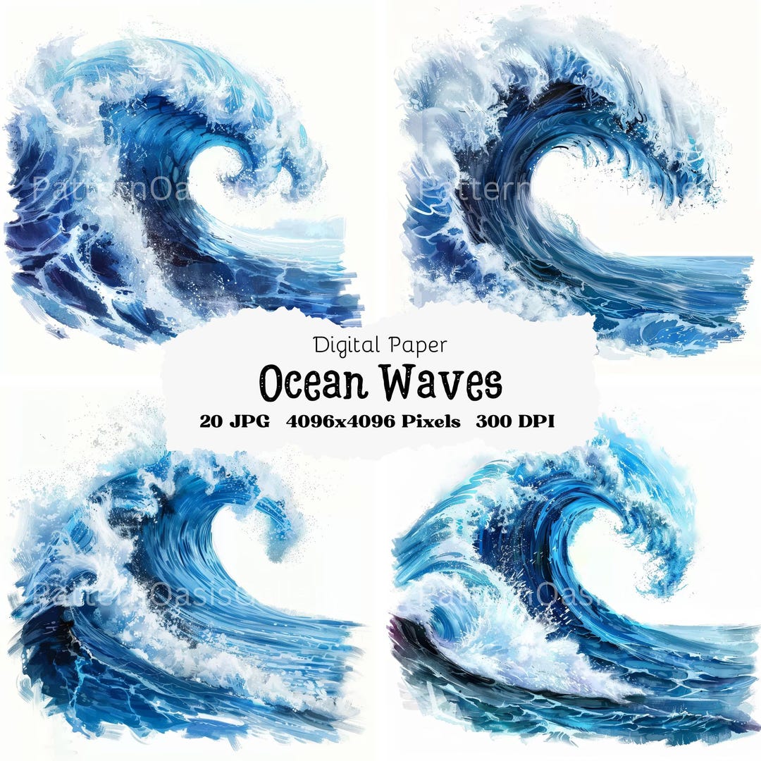 20 Ocean Wave Clipart, Blue Wave, Ocean Clipart, Watercolor Clipart ...