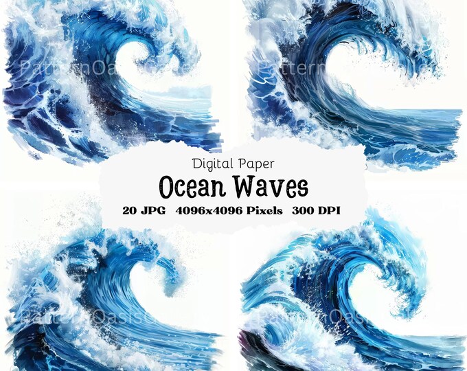 14 Ocean Waves Clipart Bundle, Watercolor Seascape Illustration ...