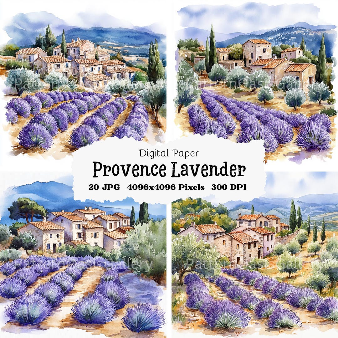Provence Landscape Watercolor Clipart, Lavender Fields (digital ...