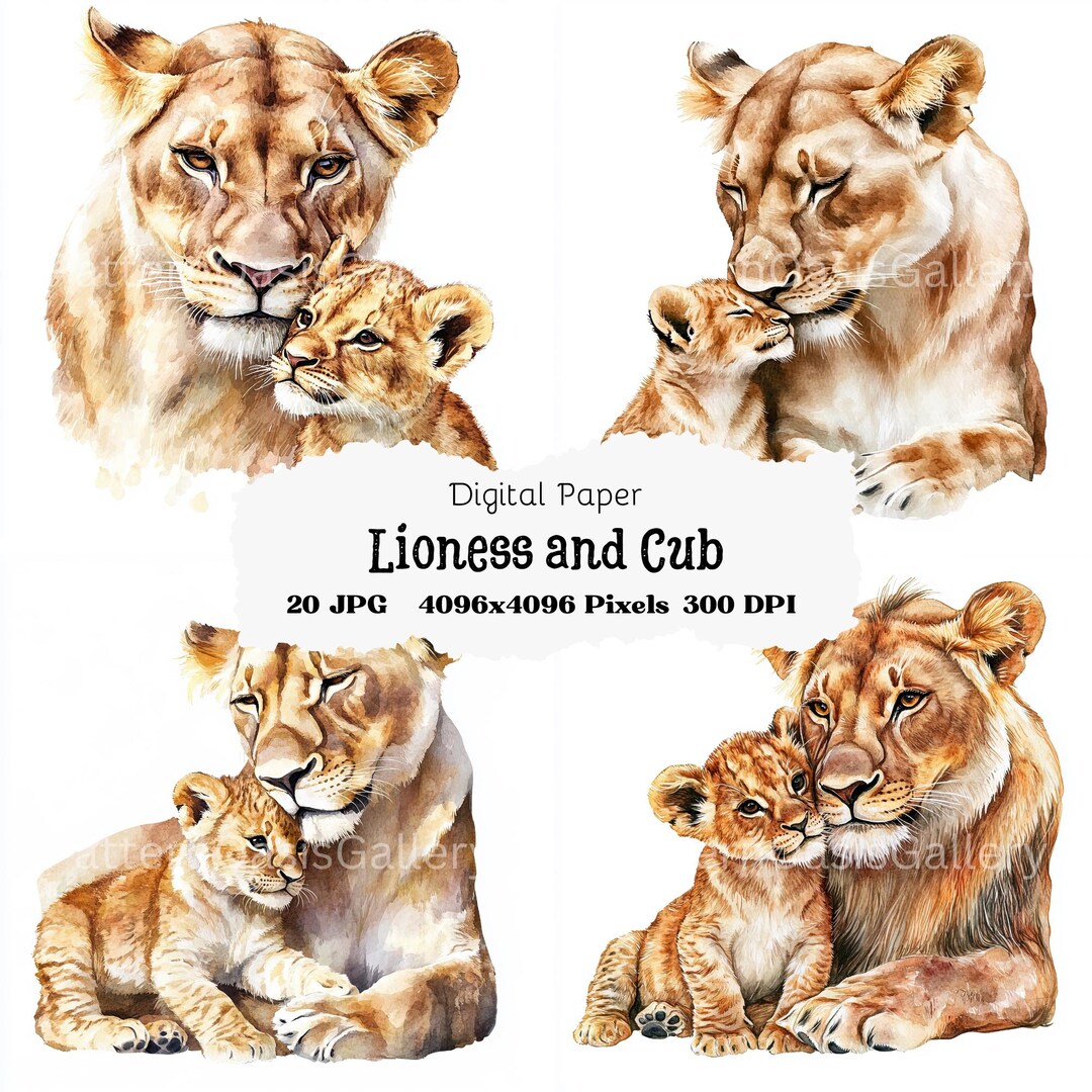 20 Lioness and Baby Lion Clipart, Wild Animal Clipart, Lion Cub Clipart ...