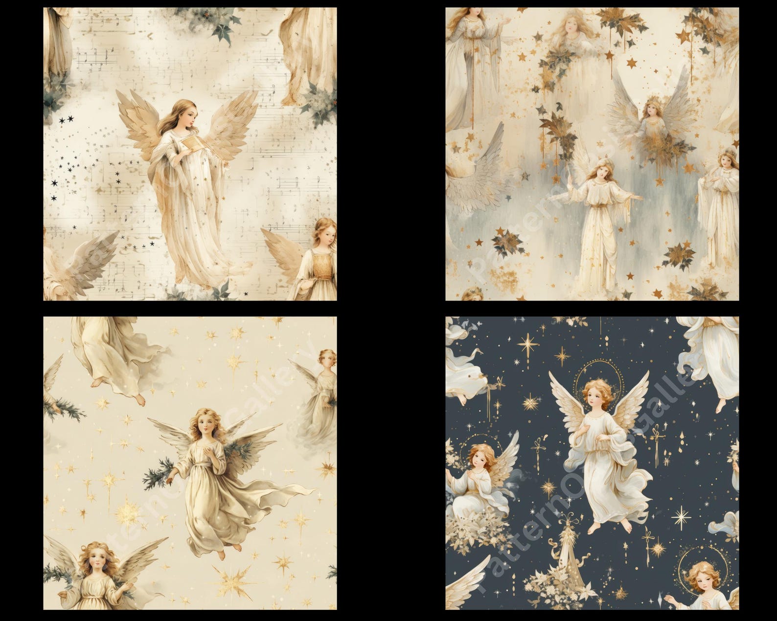 Angels and Stars Vintage Digital Paper Pack - Set of 20, Instant ...