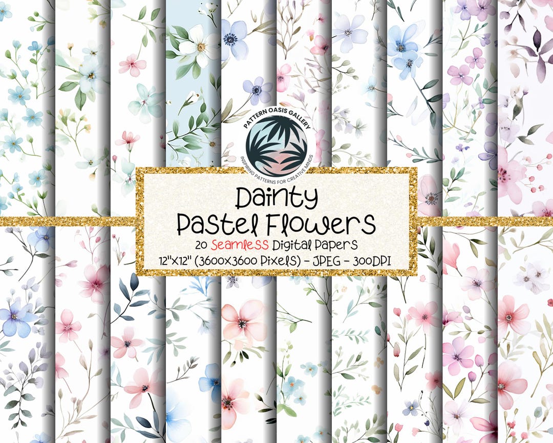 Dainty Pastel Flowers Seamless Digital Papers, Floral Watercolor ...