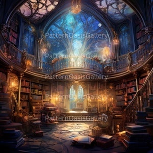 20 Designs of Magical Library Images, Wizards Library, Watercolor ...