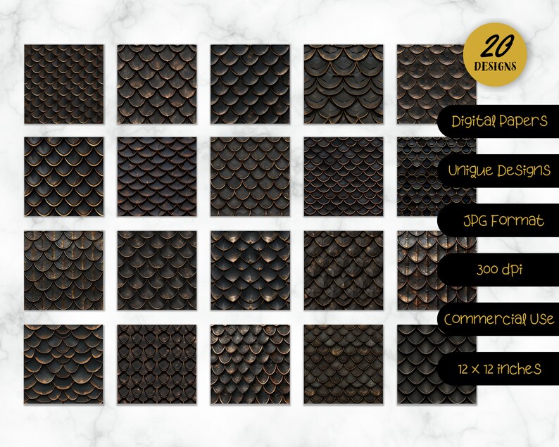 Dragon Scales Seamless Digital Paper, Black Bronze Dragon Scales ...