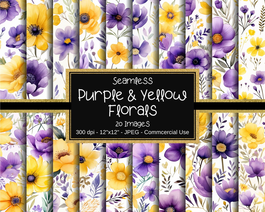 Purple and Yellow Floral Seamless Patterns, Purple and Yellow Digital ...