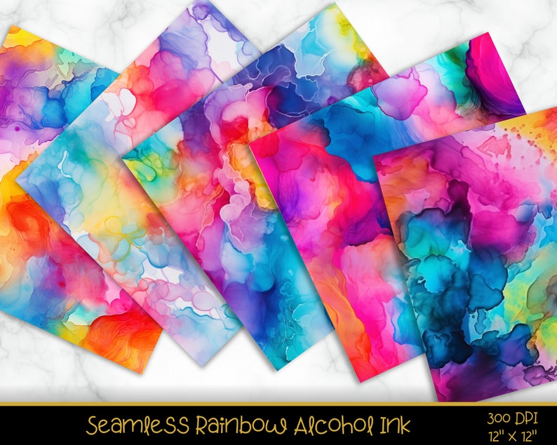 Alcohol Ink SEAMLESS Rainbow Patterns, Alcohol Ink Digital Paper, 20 ...