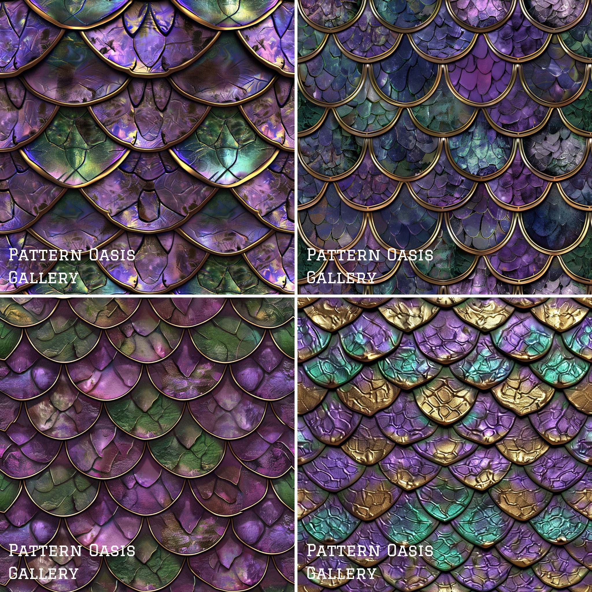 Dragon Scales Seamless Digital Paper, Purple & Green Bronze Dragon ...