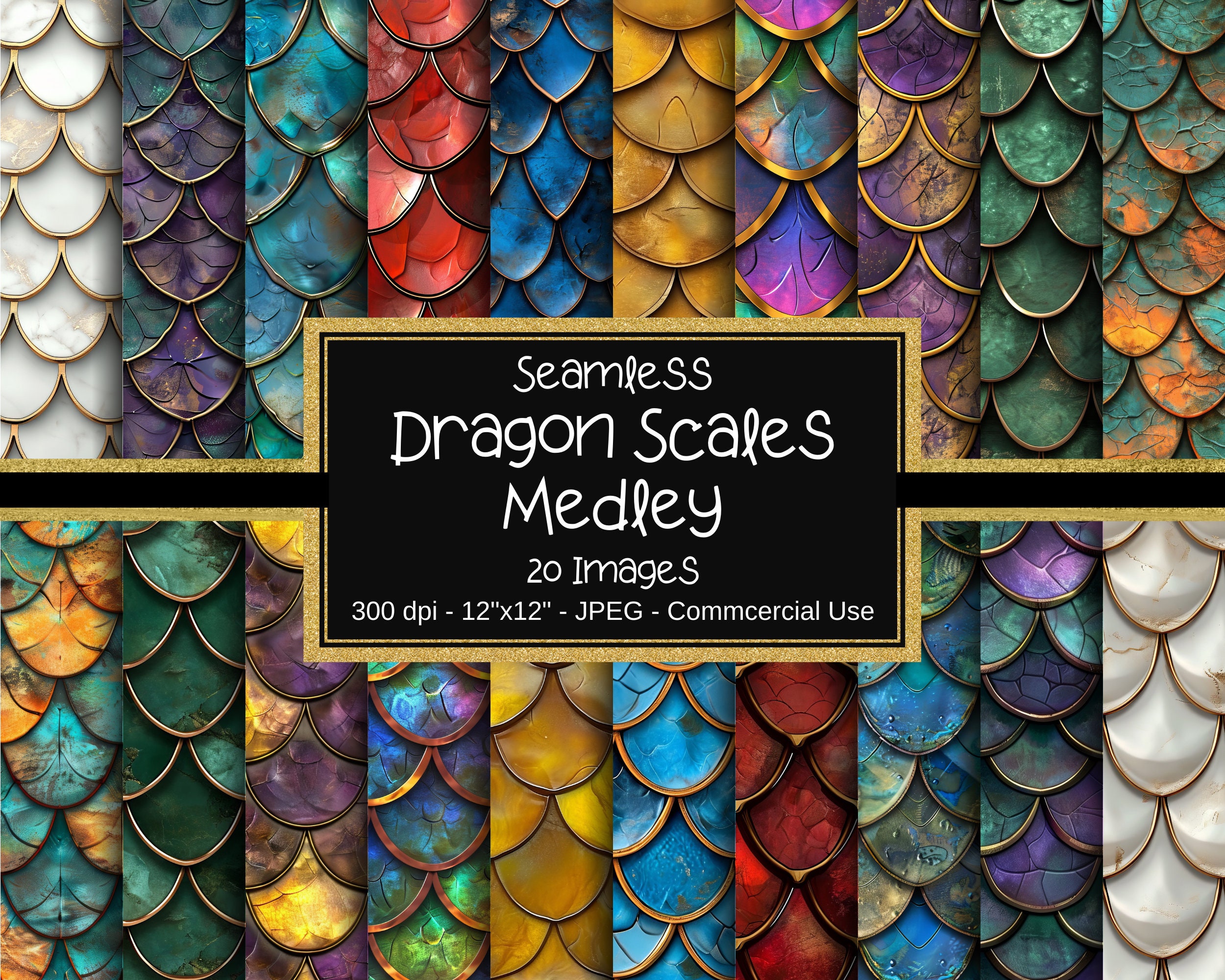 Dragon Scales Seamless Digital Paper, Dragon Scales Bundle Medley ...