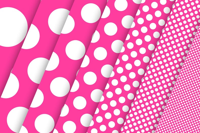 Pink Polka Dot Seamless Digital Paper, 12"x12", 16 Papers, Small Polka ...