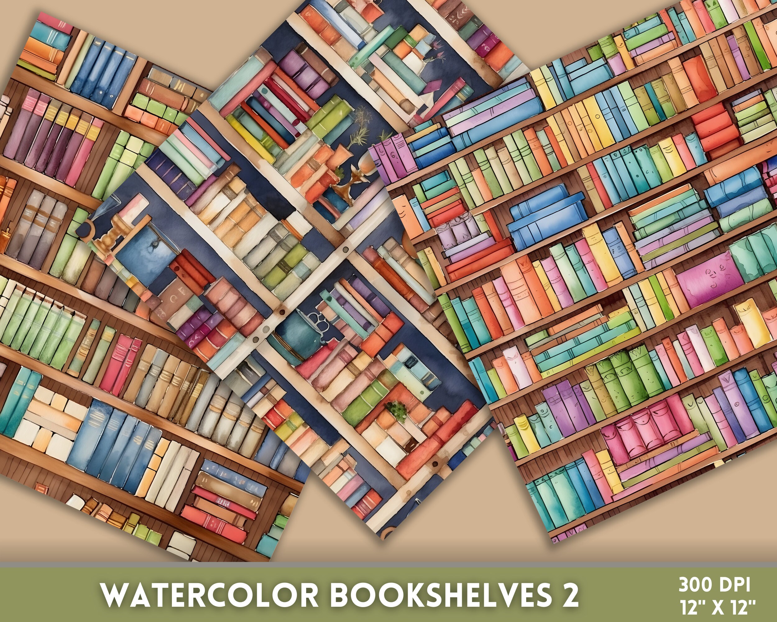 Bookshelf Digital Paper Pack Set of 20 High-quality, Instant Download ...