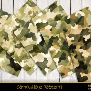 Green Camouflage Digital Paper Pack, Seamless Military Backgrounds ...