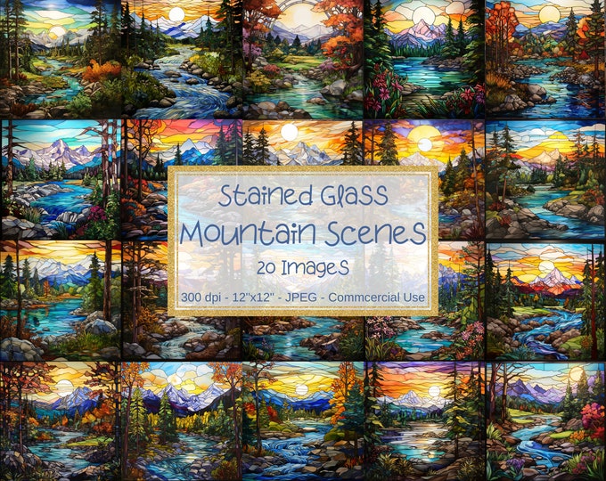 Stained Glass Mountain Clip Art 12 High Quality Jpgs - Digital Planner ...