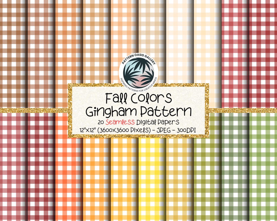 Gingham Fall Seamless Patterns, 12"x12", 20 Papers, Autumn Plaid ...