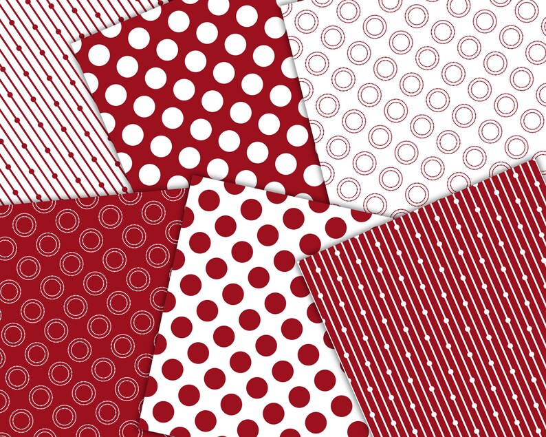 Ruby Red & White Polka Dots Digital Paper Bundle, 12"x12" Seamless ...