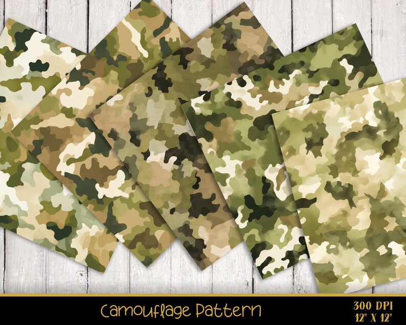 Green Camouflage Digital Paper Pack, Seamless Military Backgrounds ...