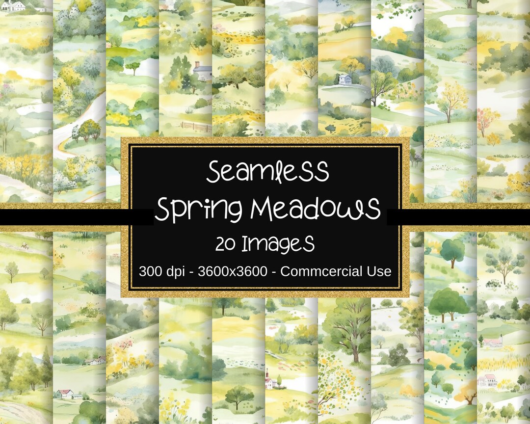 Spring Meadow Seamless Digital Paper, Soft Watercolor Patterns ...