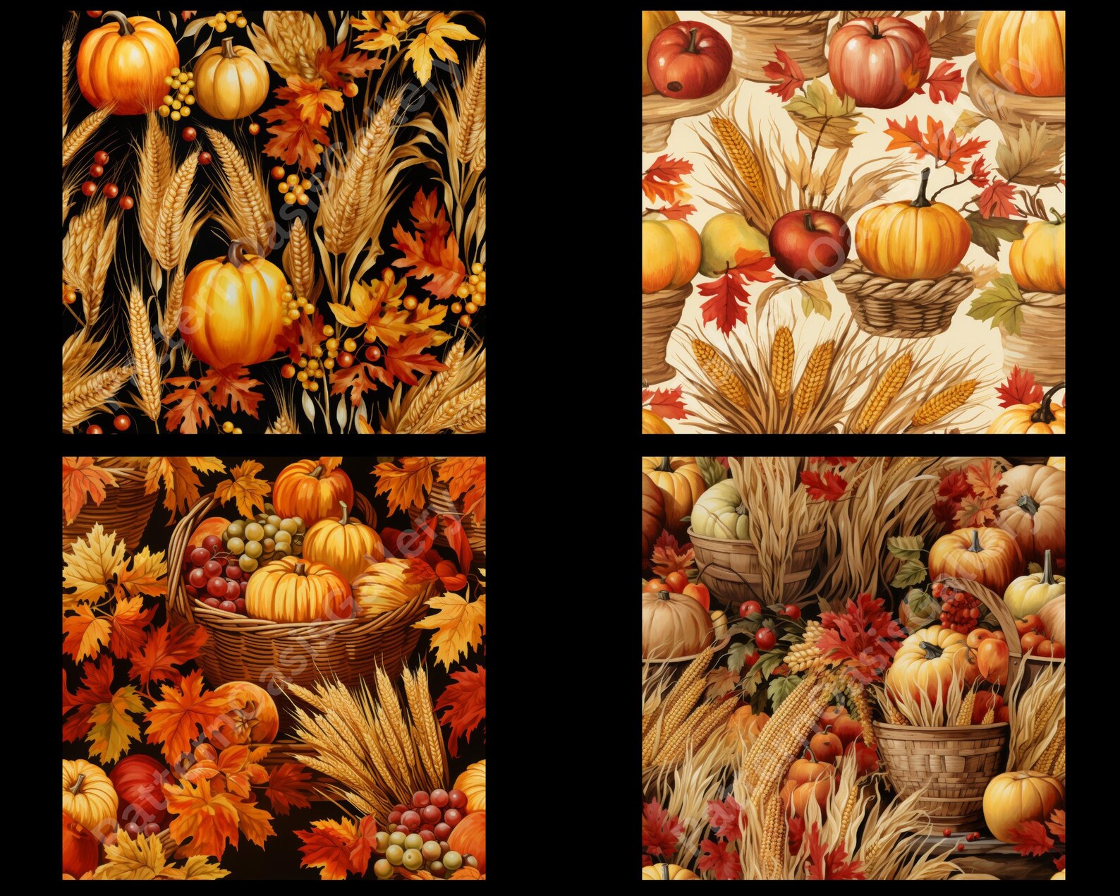 Watercolor Fall Seamless Patterns, Thanksgiving Digital Papers, Autumn ...