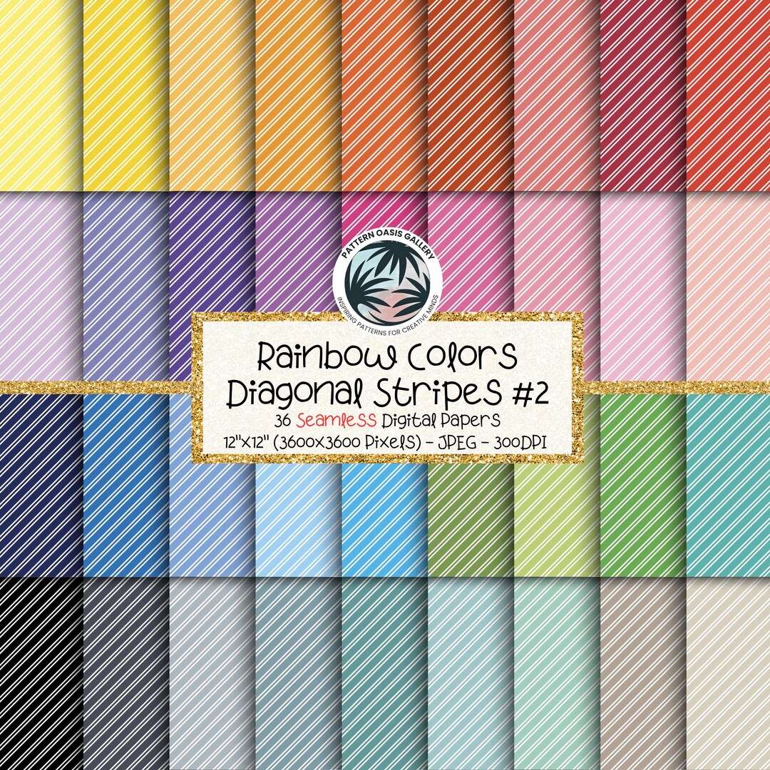 Rainbow Diagonal Stripes Seamless Digital Paper, 12"x12", Colorful ...