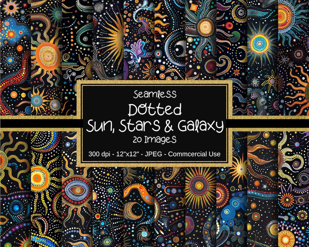 Dotted Sun, Stars & Galaxy Seamless Digital Paper, Seamless Galaxy ...