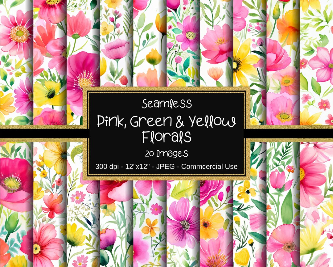 Pink and Yellow Floral Seamless Patterns, Pink and Yellow Digital ...