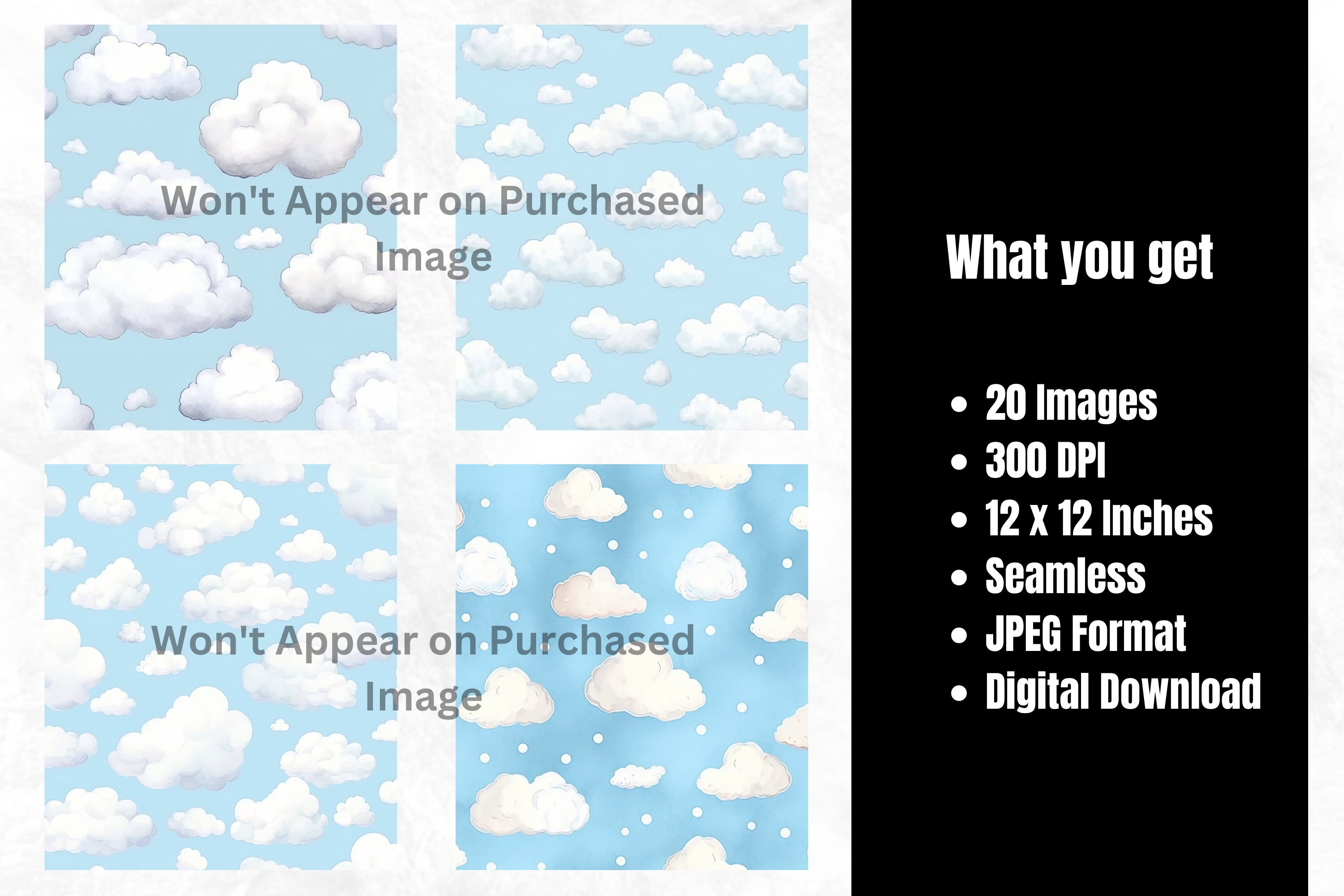 Watercolor Cloudy Skies Digital Paper Instant Download, Scrapbook Paper ...