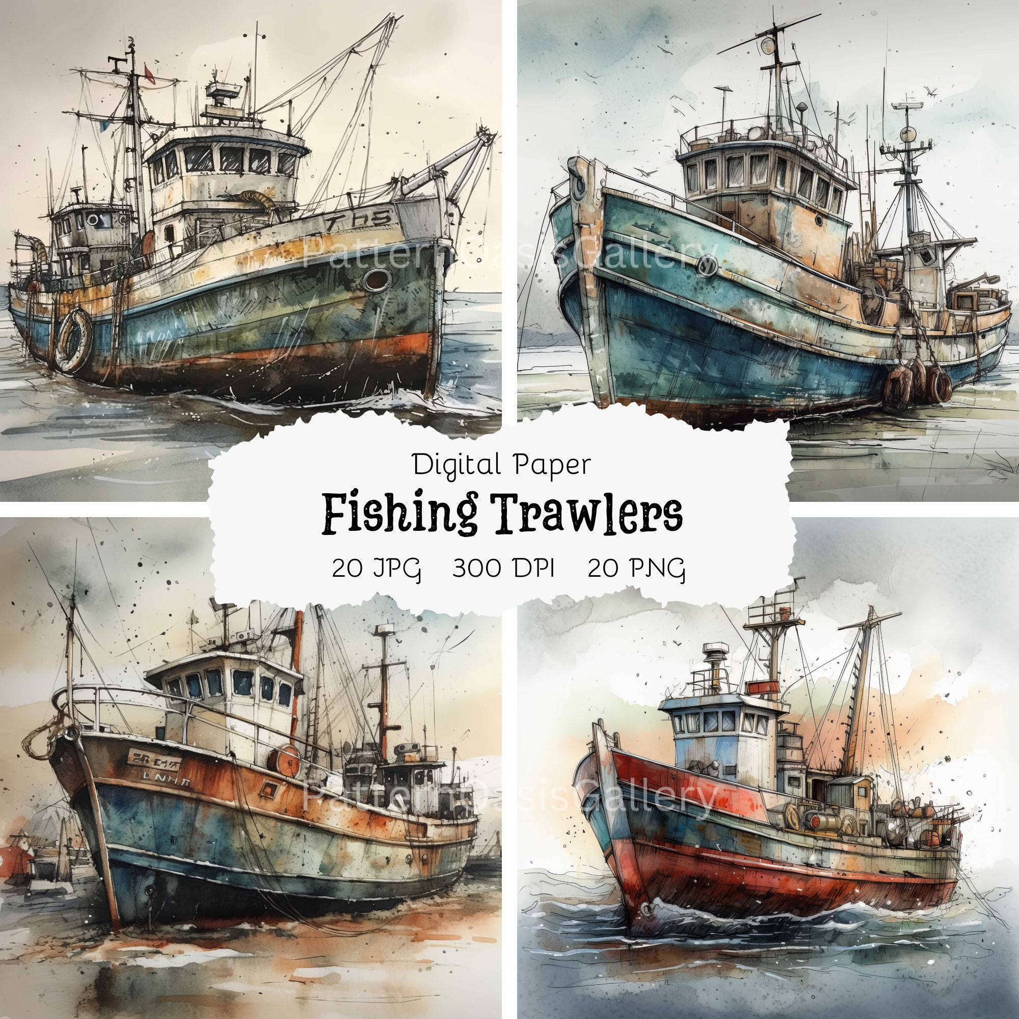 20 High Quality Designs of Fishing Trawlers Clip Art, Jpgs, Journaling ...
